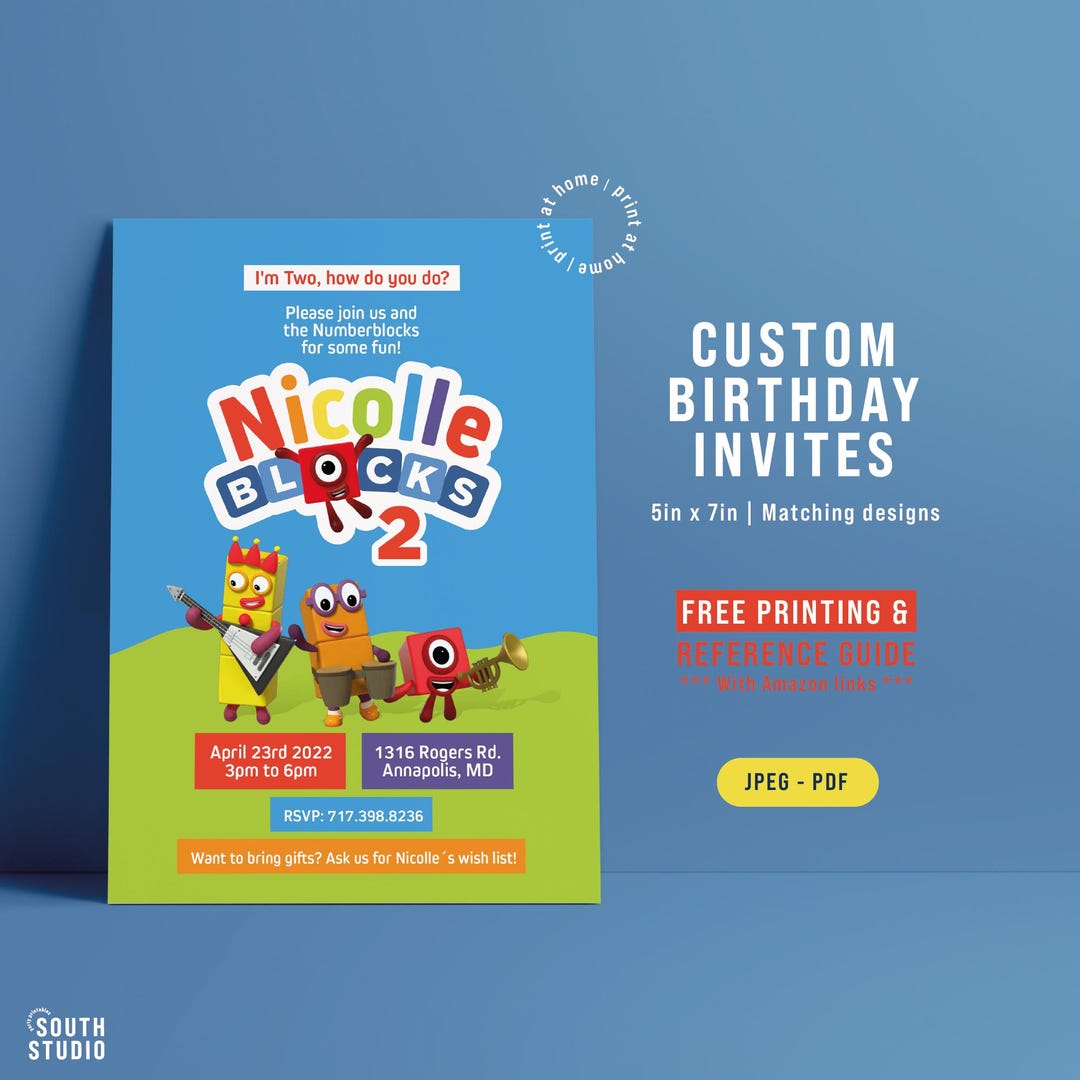 Number Blocks Party Invitation. Number Blocks Invite. NUBLPR - Etsy