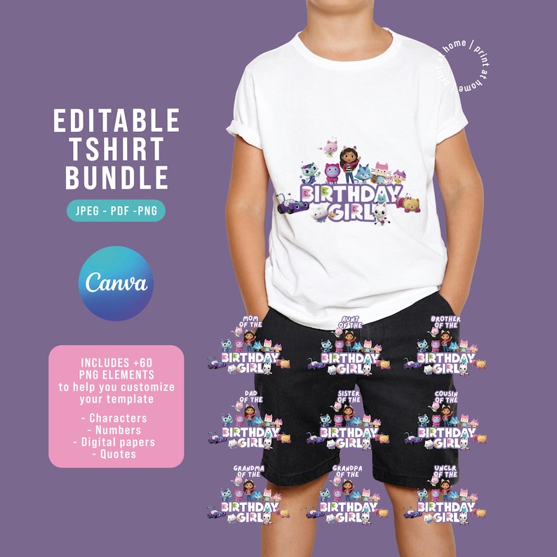 Gabby's Dollhouse Editable T-shirt Iron on Transfer Bundle (digital ...