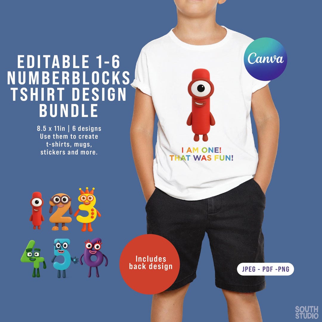 Editable Numberblocks T-shirt Design Bundle – Iron on Transfer, Kids ...