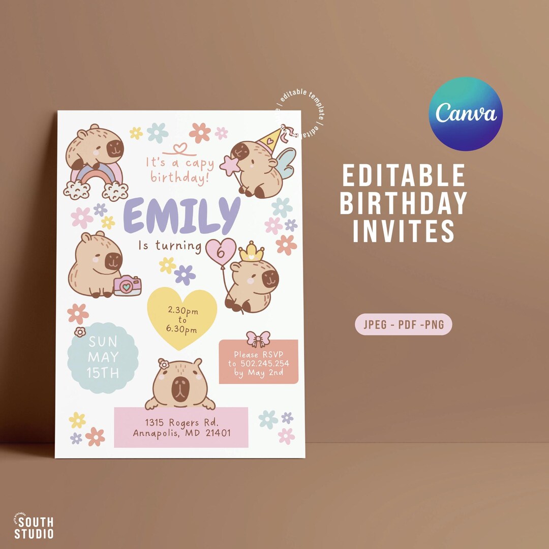 EDITABLE Capybara Invitation. Capybara Instant Download Invitation ...