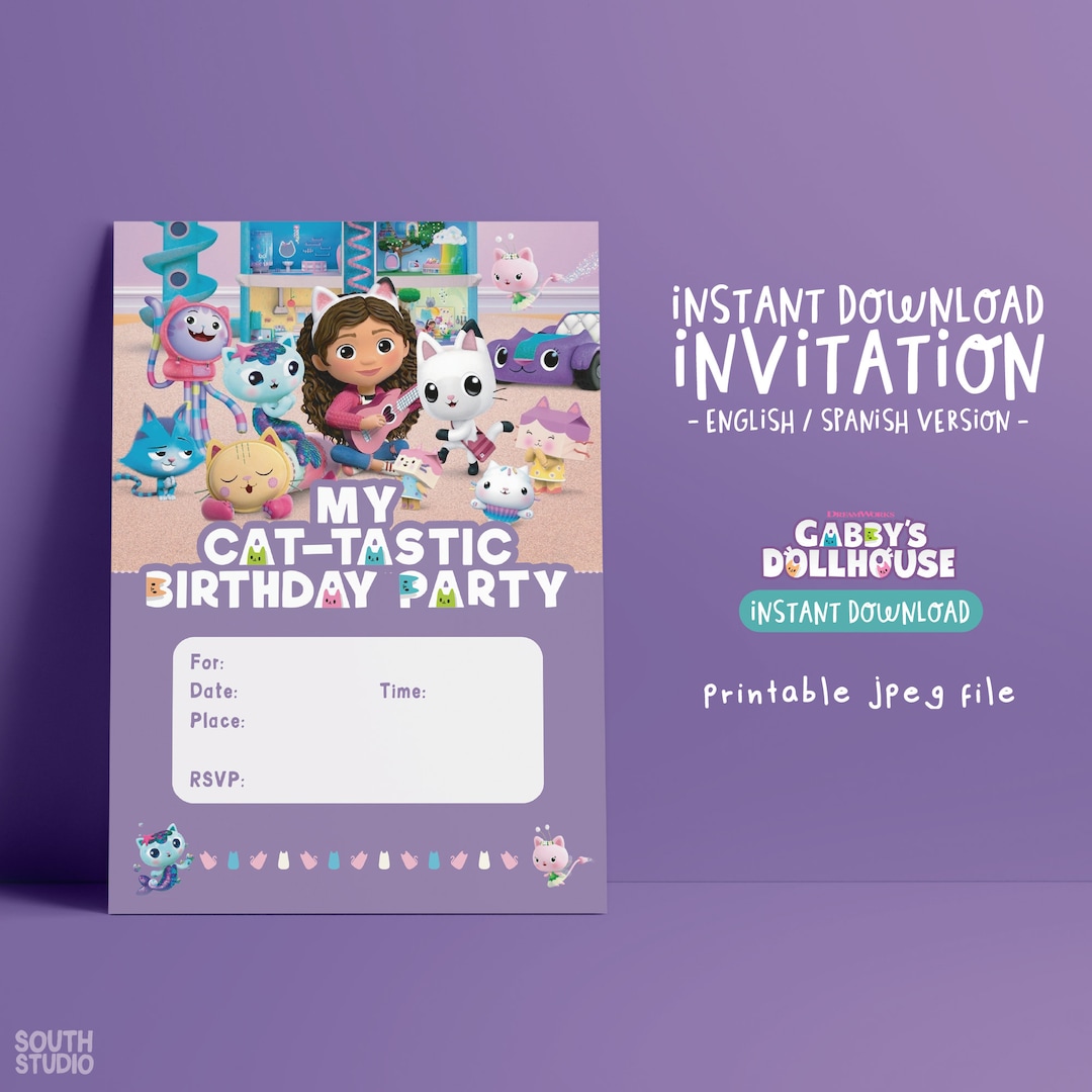 Gabbys Dollhouse Instant Download Invitation. Gabby Doll Diy Invitation ...