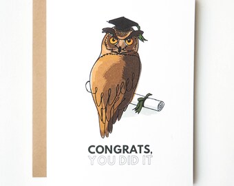 Funny Graduation Card for Boy or Girl, Owl Grad 2024 Card Digital ...
