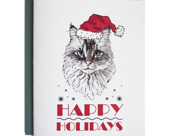 Cat Holiday Card - Etsy