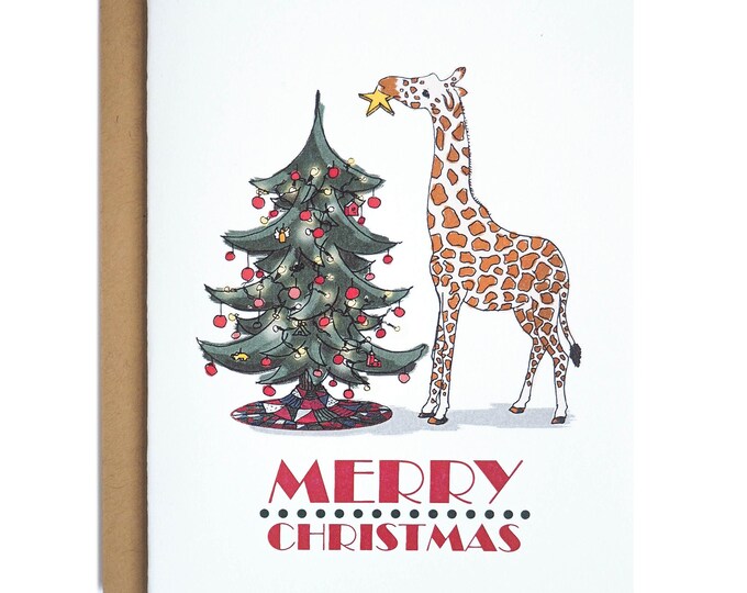 Giraffe Christmas Card - Etsy