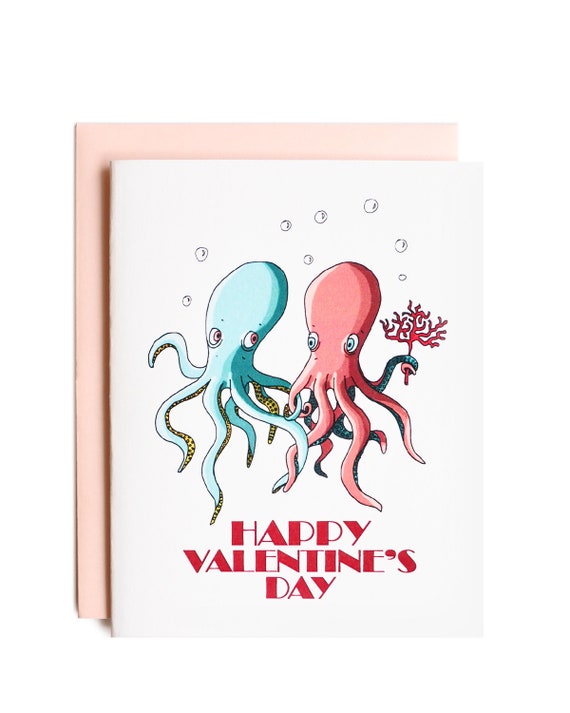 Octopus Valentine's Day Card | Etsy