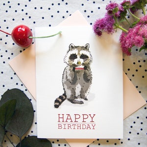 Tarjeta de cumpleaños del mapache - Etsy España