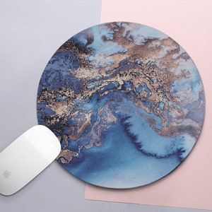 Blue Marble Mouse Pad Gold Marble Mat Desk Accessories Painting Round ...