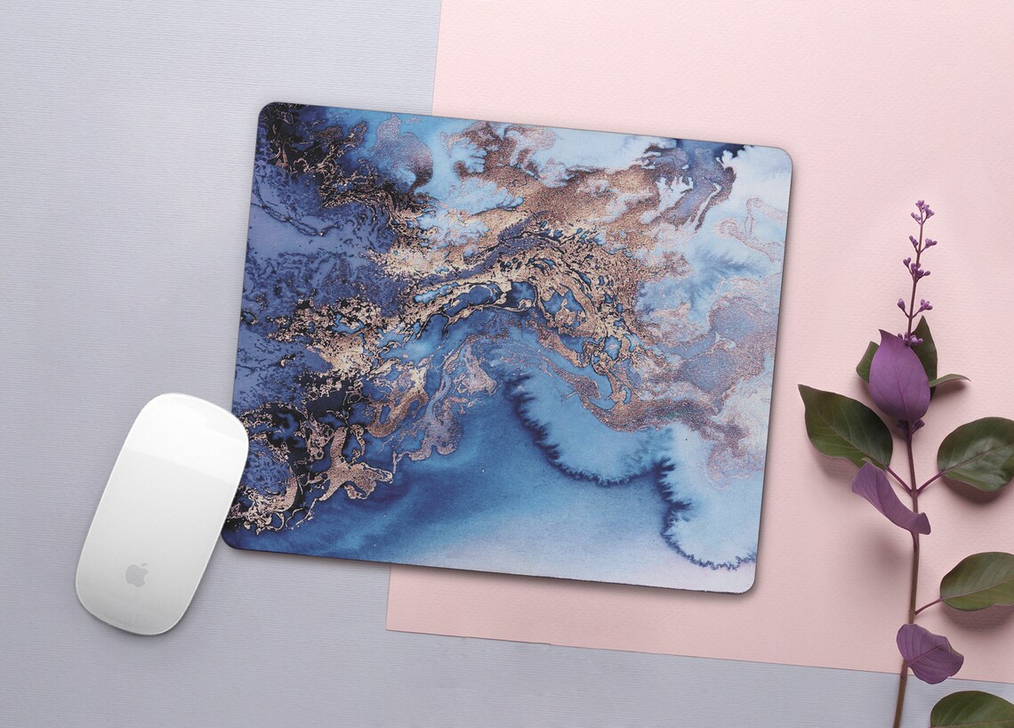 Blue Marble Mouse Pad Gold Marble Mat Desk Accessories | Etsy