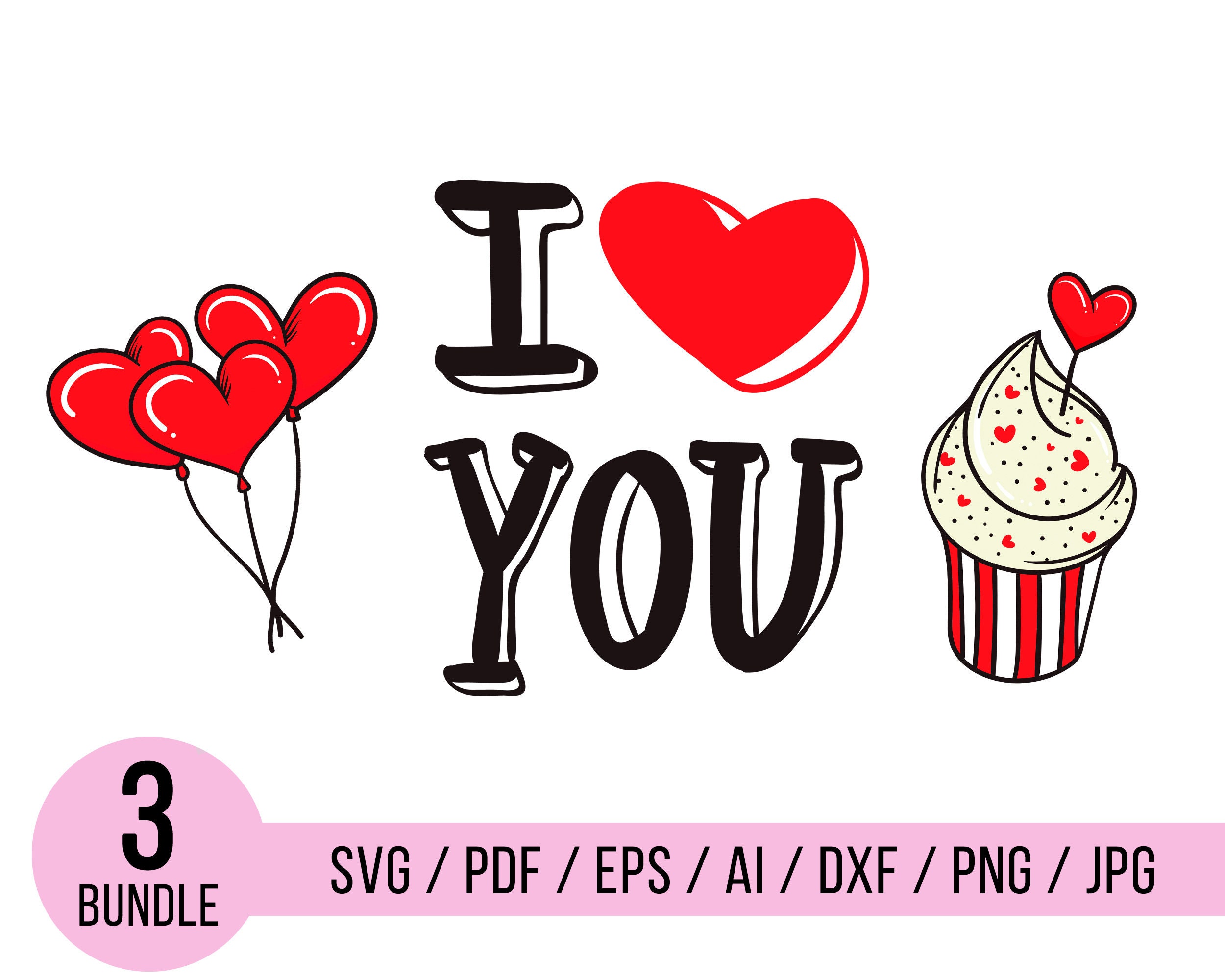 Love and Cakes Bundle Set Svg Cupcakes Svg Heart svg zip cut | Etsy