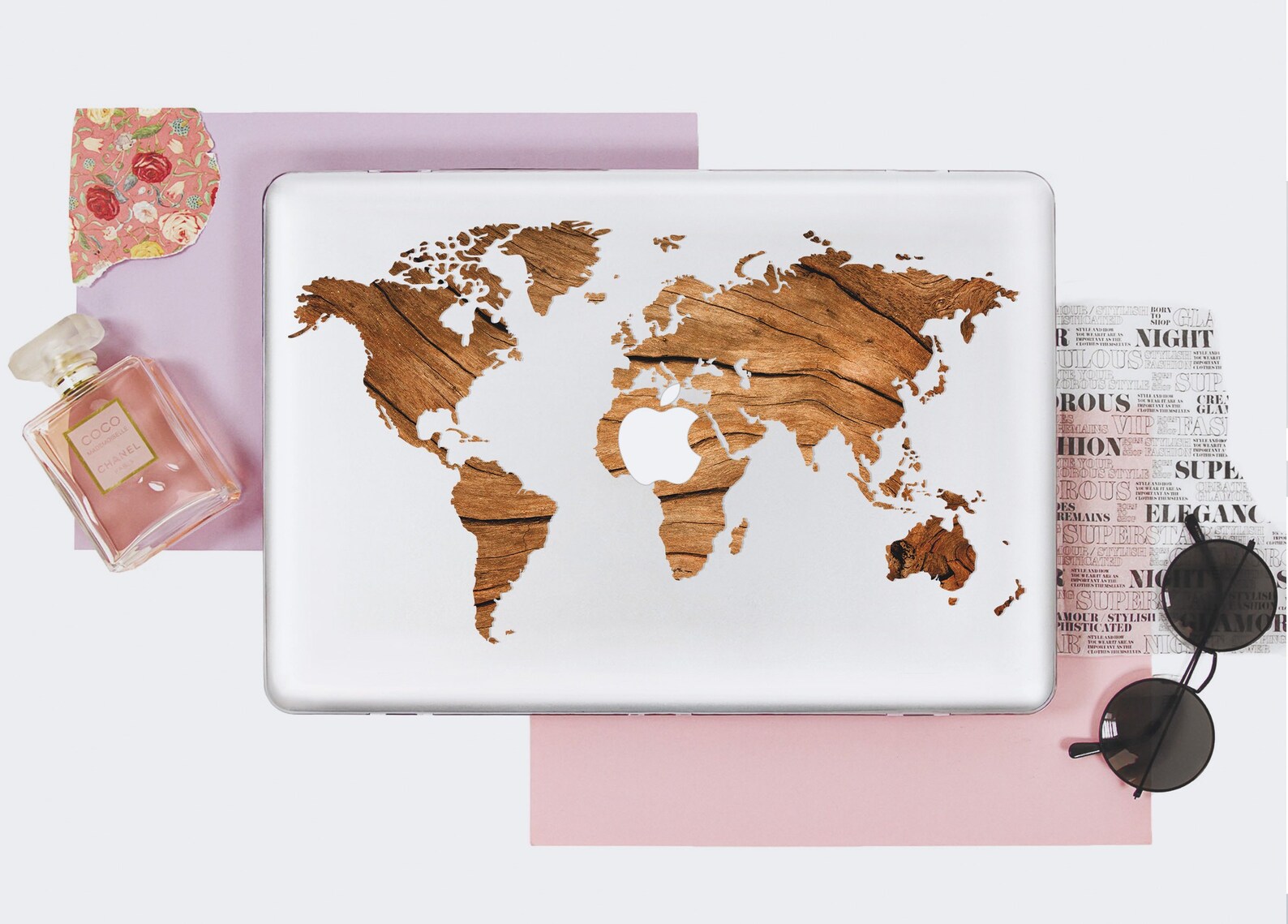 World Map MacBook Pro 13 2018 Case Wood Touch Bar Mac 2019 Mosaic Map ...