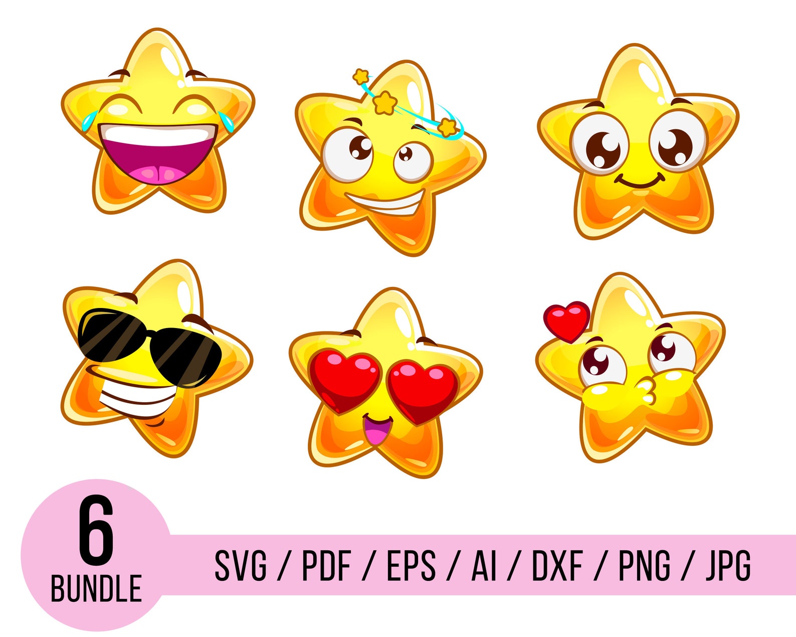 Cute Emoji Stars Vector Set Files Svg Stars Emoji Clipart Svg - Etsy
