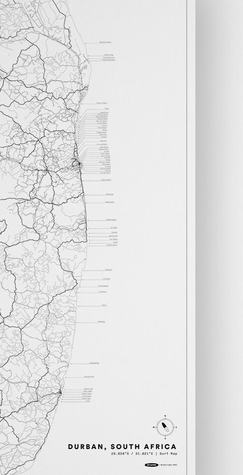 Durban, South Africa Surf Map - Etsy