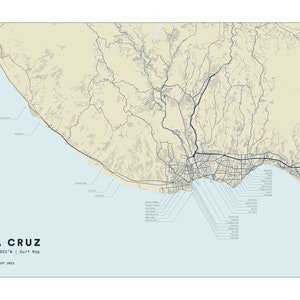 Santa Cruz Surf Map - Etsy