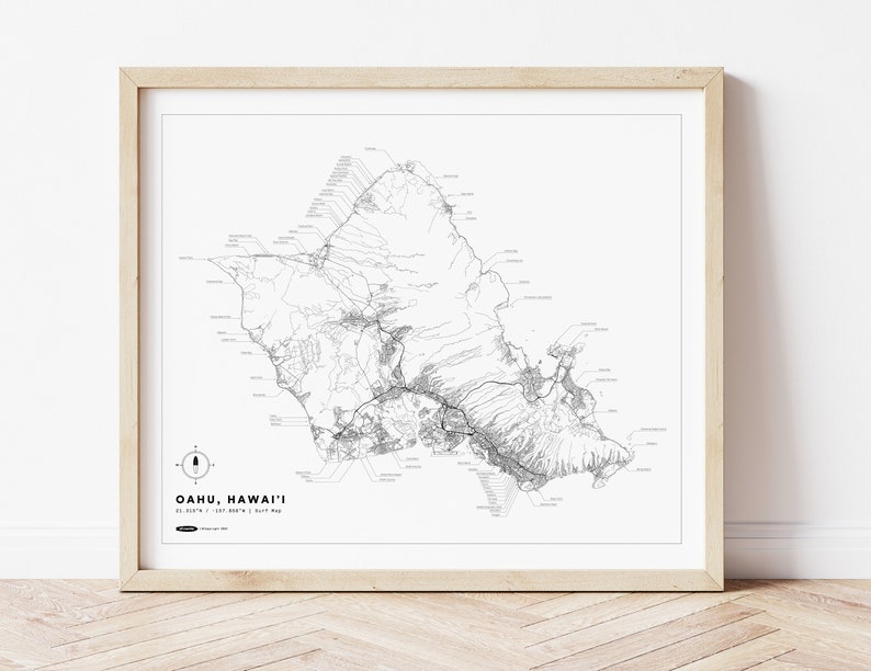 Oahu Hawaii Surf Map - Etsy