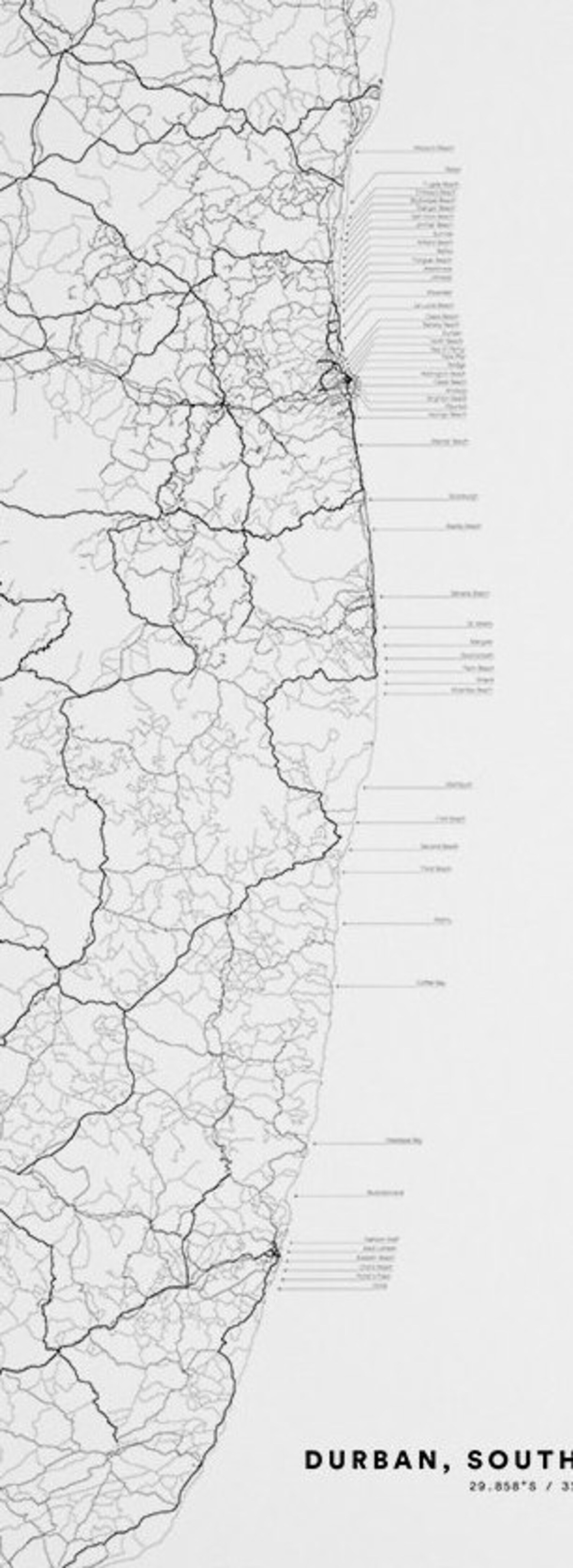 Durban, South Africa Surf Map - Etsy
