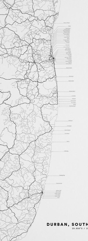 Durban, South Africa Surf Map - Etsy