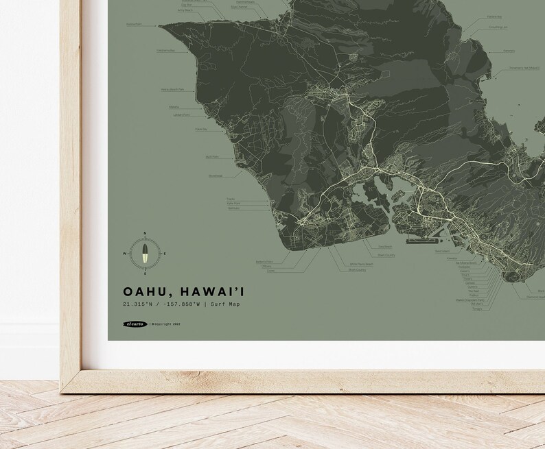 Oahu Hawaii Surf Map - Etsy