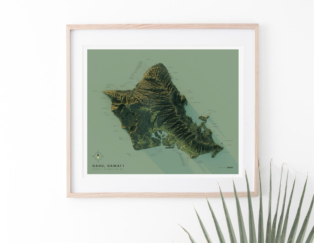 Oahu Shaded Relief Surf Map - Etsy
