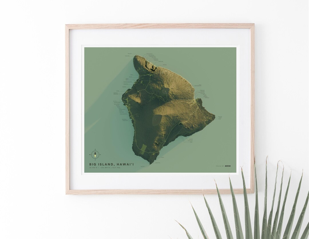 Big Island Shaded Relief Surf Map - Etsy