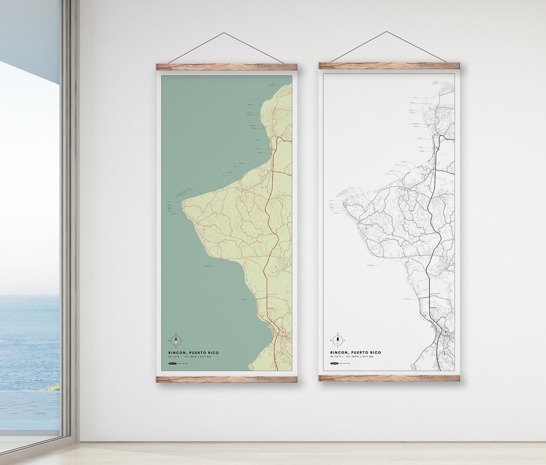 Rincon, Puerto Rico Surf Map - Etsy