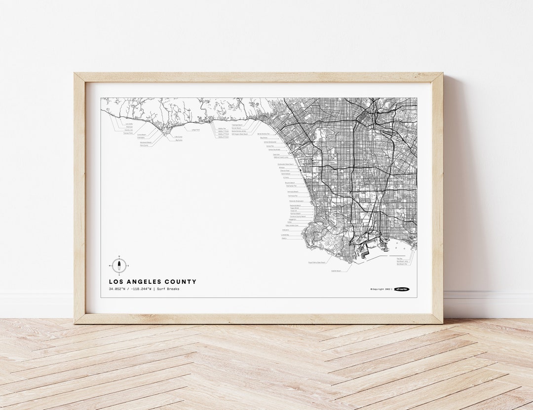 Los Angeles County Surf Map - Etsy
