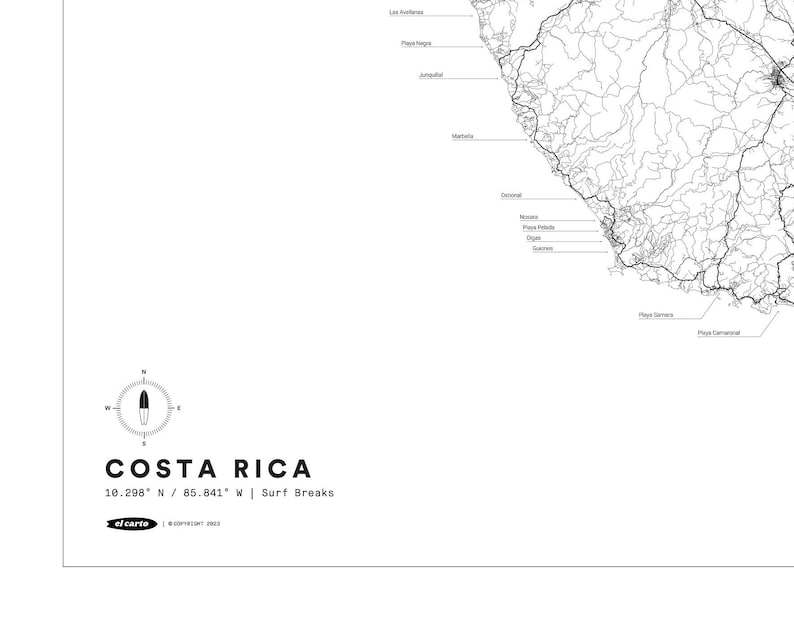 Tamarindo Costa Rica Surf Map - Etsy