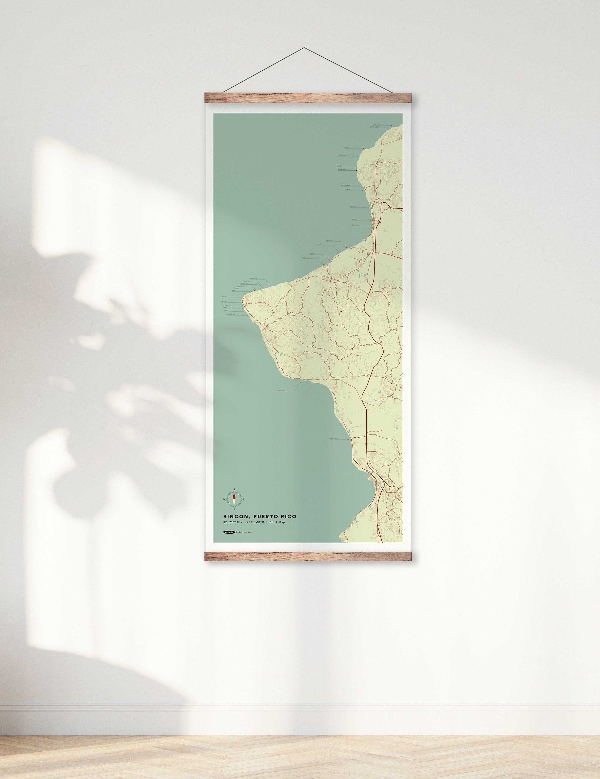Rincon, Puerto Rico Surf Map - Etsy