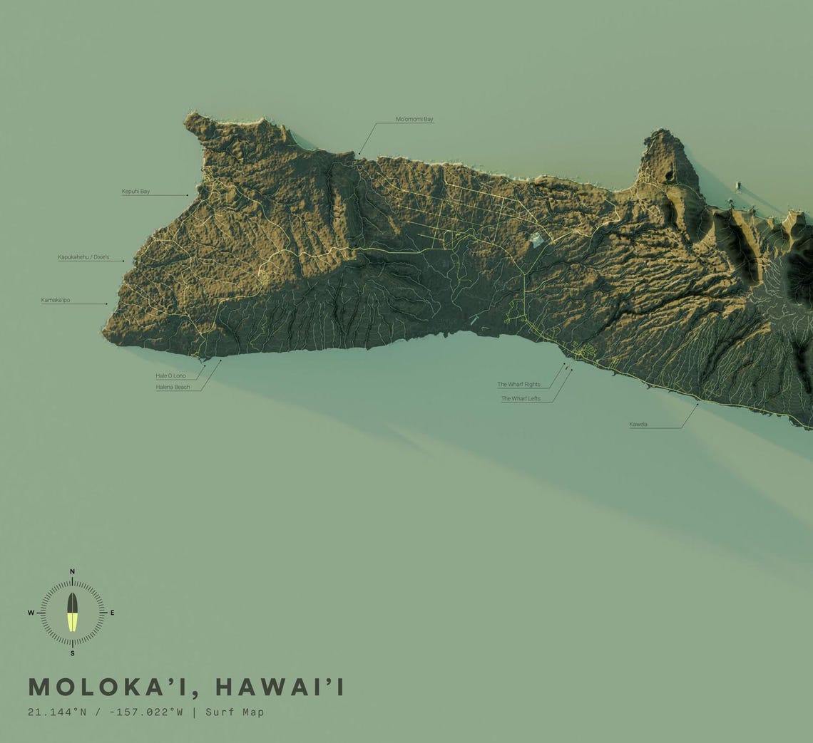 Moloka'i Shaded Relief Surf Map - Etsy