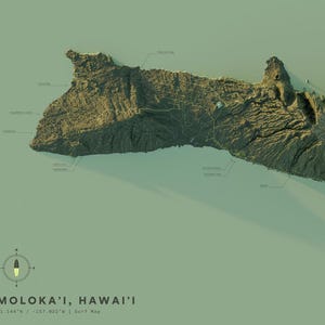 Moloka'i Shaded Relief Surf Map - Etsy