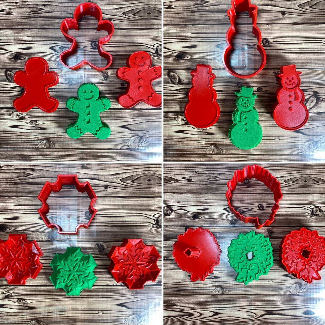 Set Gingerbread Man Snowman Snowflake Wreath Mold Press Set of 4 2.5" 3 ...