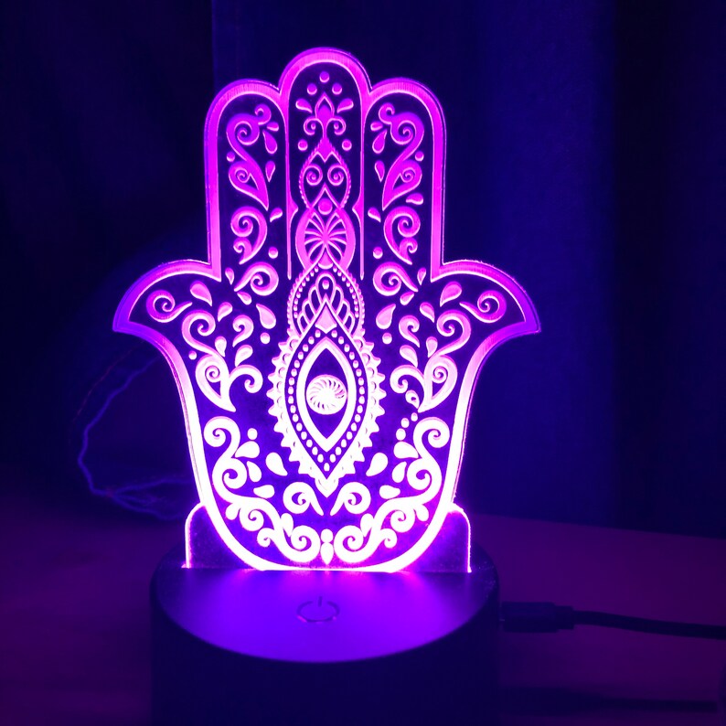 LED Hamsa Hand Night Lamp in Multi Colors, Mandala Lamp - Etsy