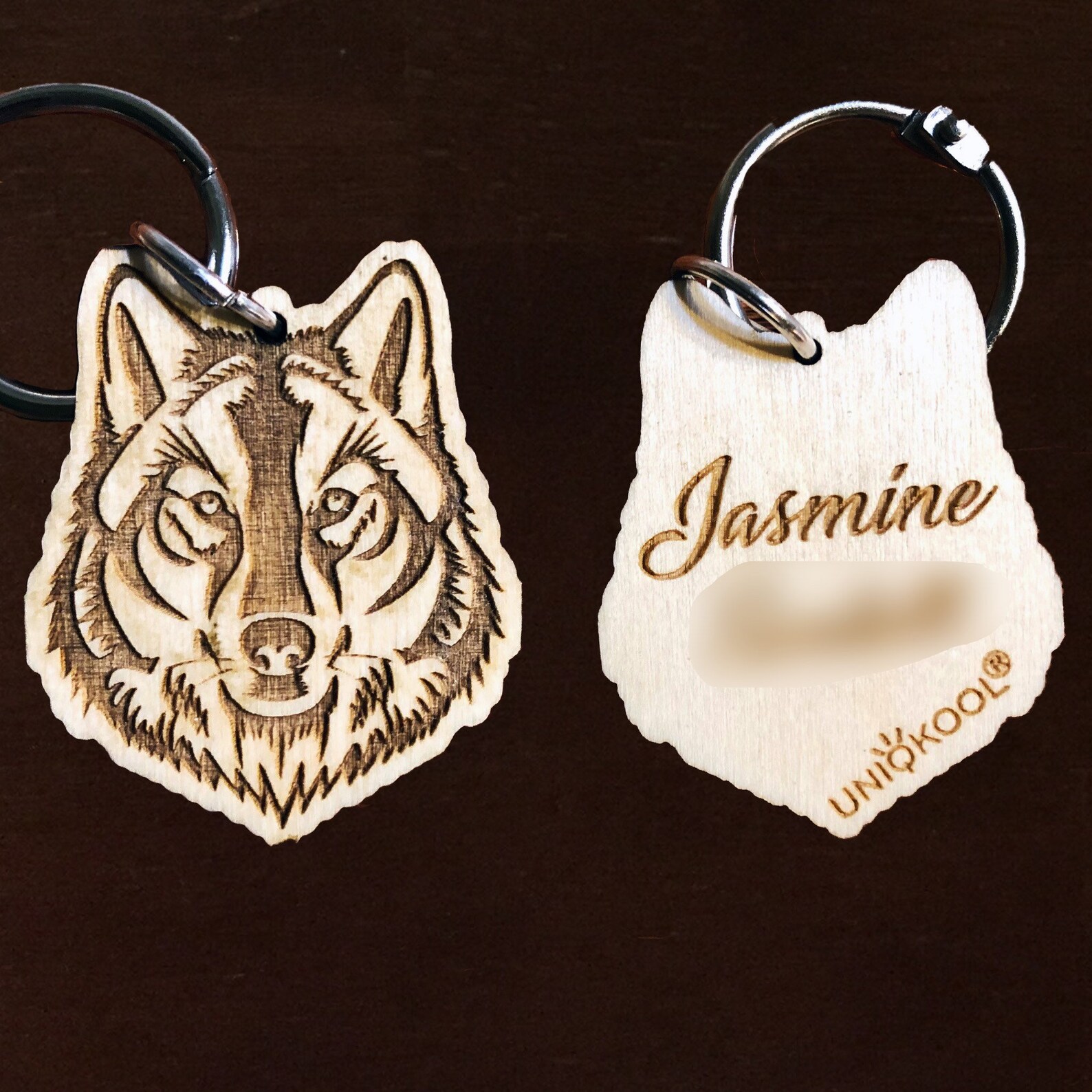 Engraved Wolf Head Keychain: Personalized Baltic Birch Wood Bag Tag - Etsy