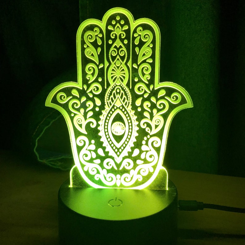 LED Hamsa Hand Night Lamp in Multi Colors, Mandala Lamp - Etsy