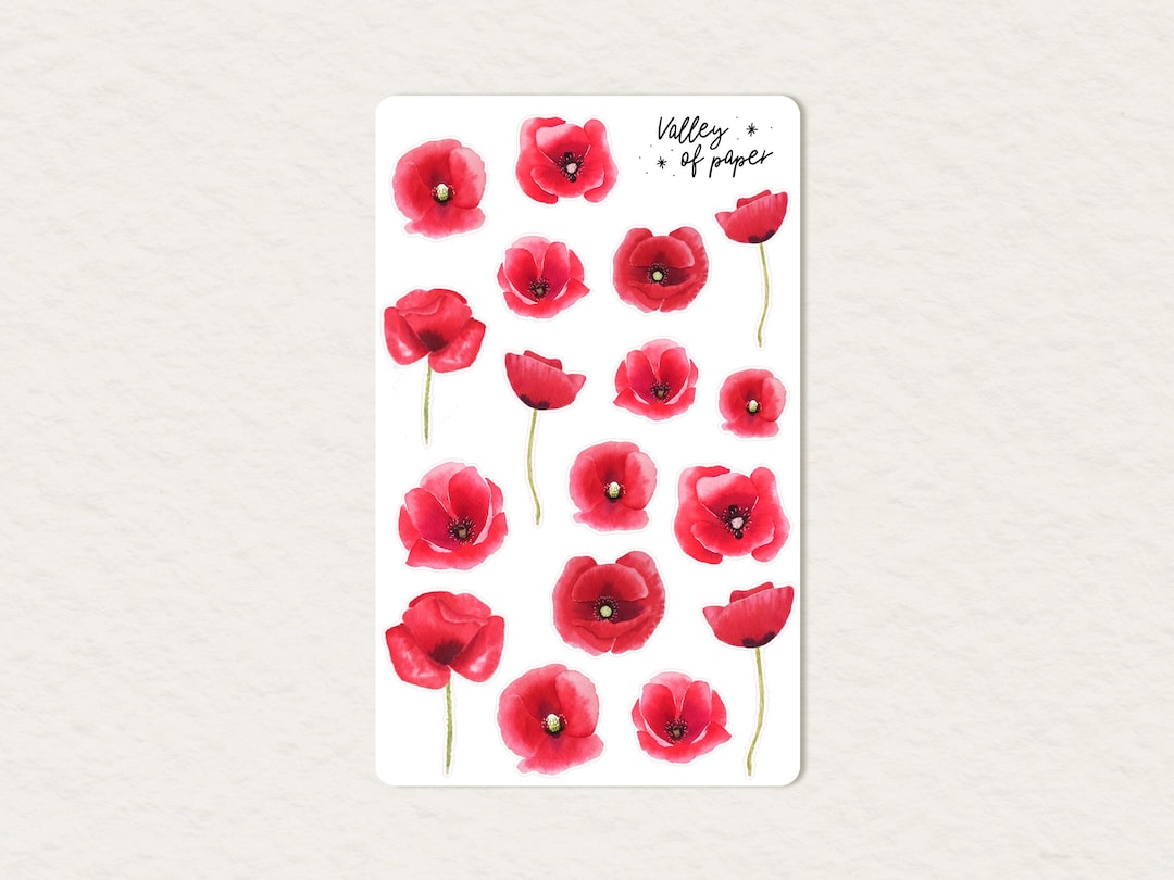 "poppies" Sticker Sheet for Bullet Journal, Scrapbooking, Art Journal ...