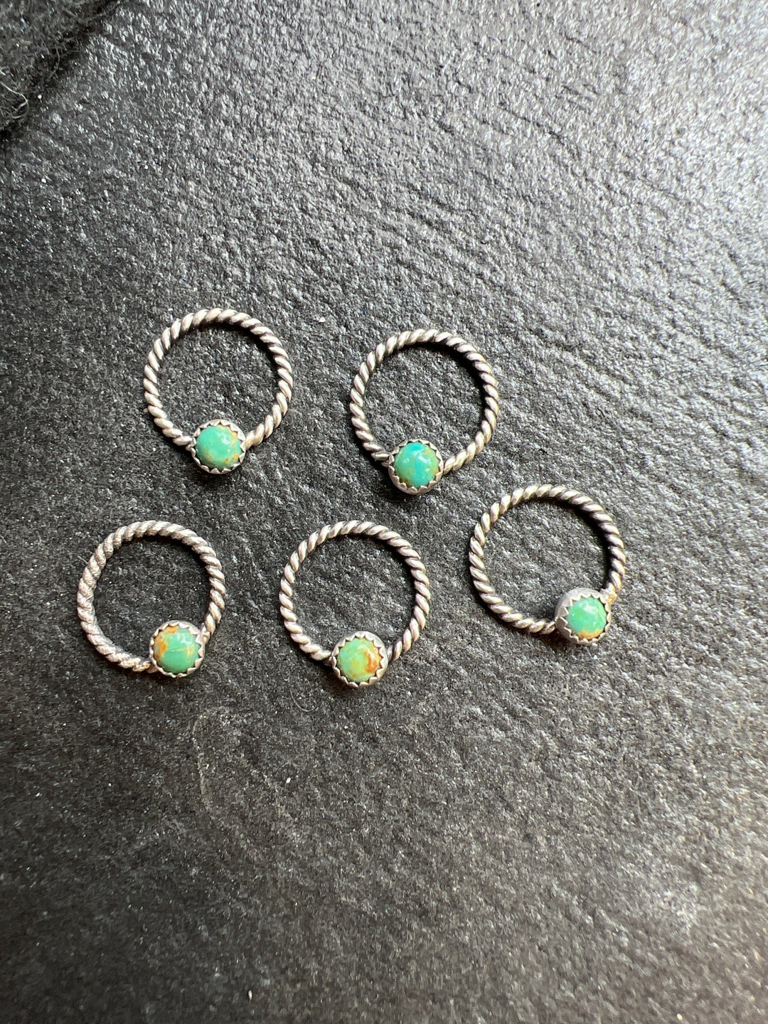Sterling Silver Rope Circle W/ 4mm Kingman Turquoise, Permanent Jewelry ...