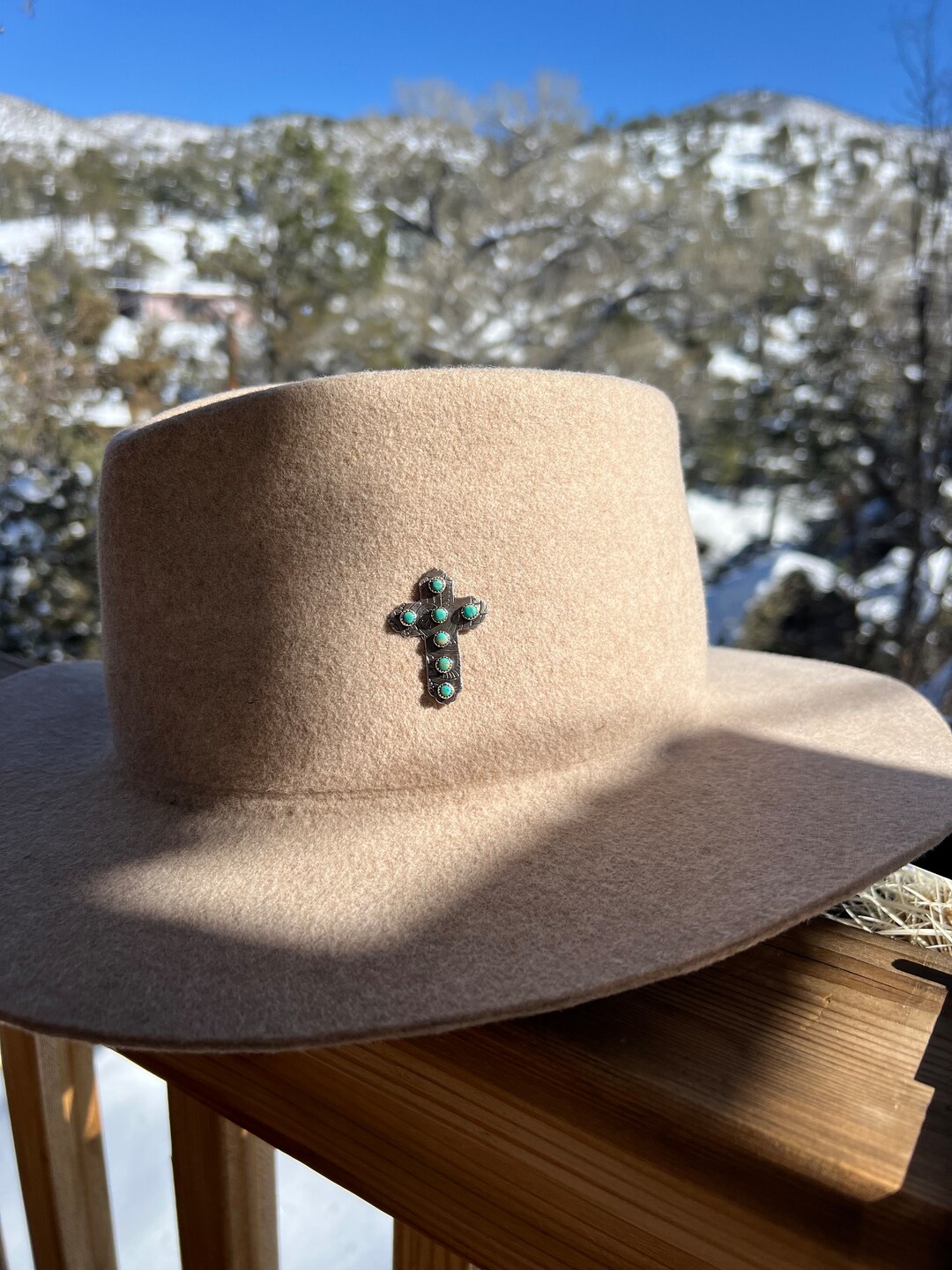 Sterling Silver Cross Hat Pin W/ Genuine Turquoise - Etsy