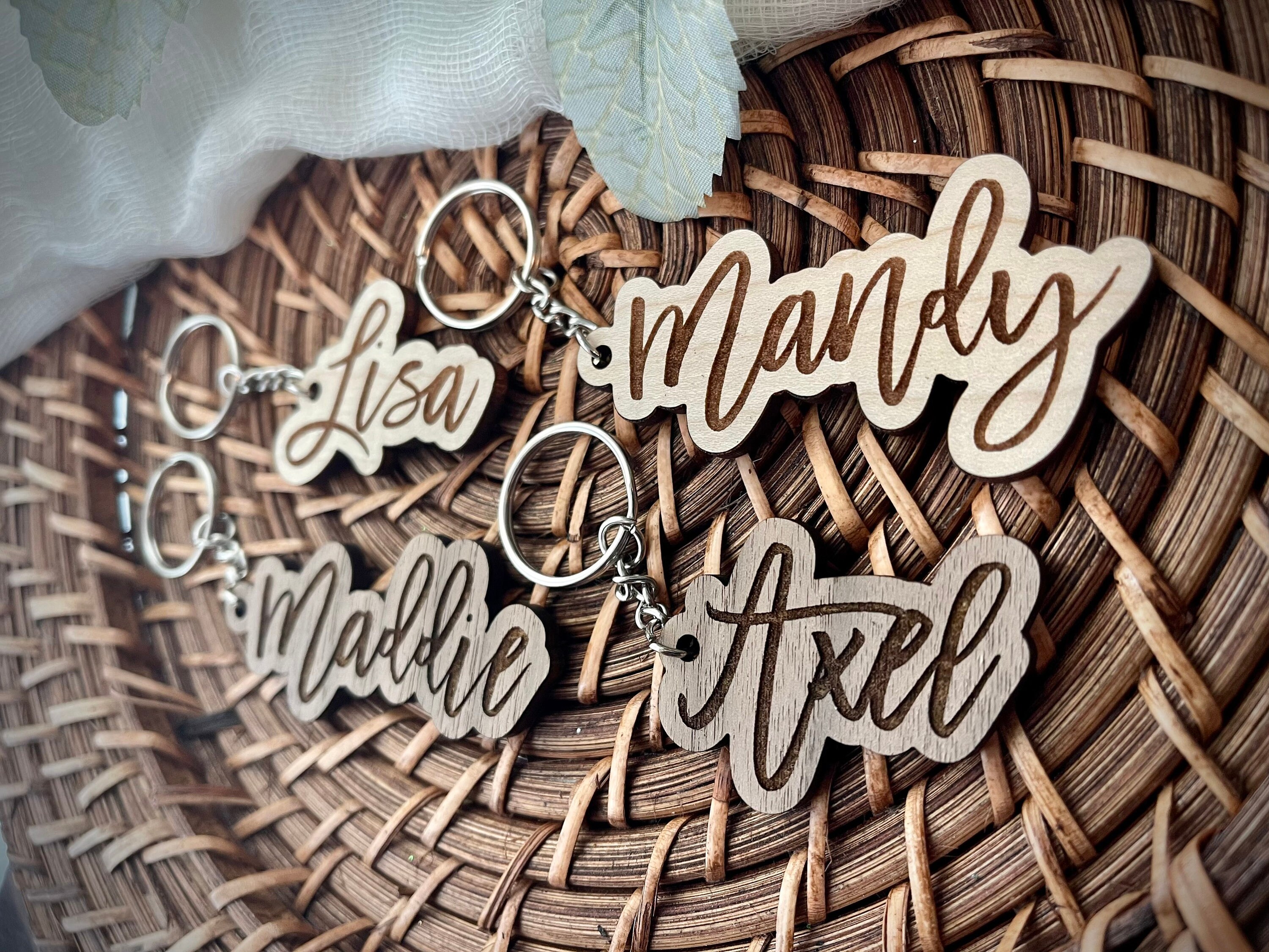 Wooden Name Keychain Wristlet Bridal Party Gift Wedding - Etsy