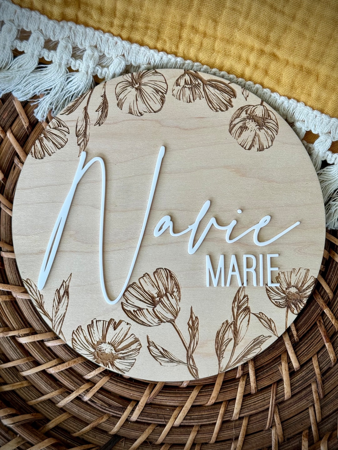Wildflower Cursive Baby Name Announcement Sign| Double Sided Birth ...