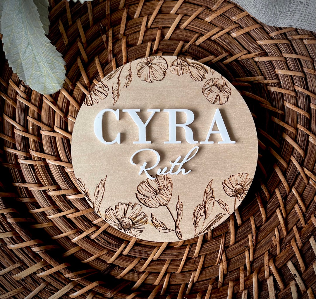 Engraved Floral Baby Name Announcement Sign | Double Sided Hospital ...