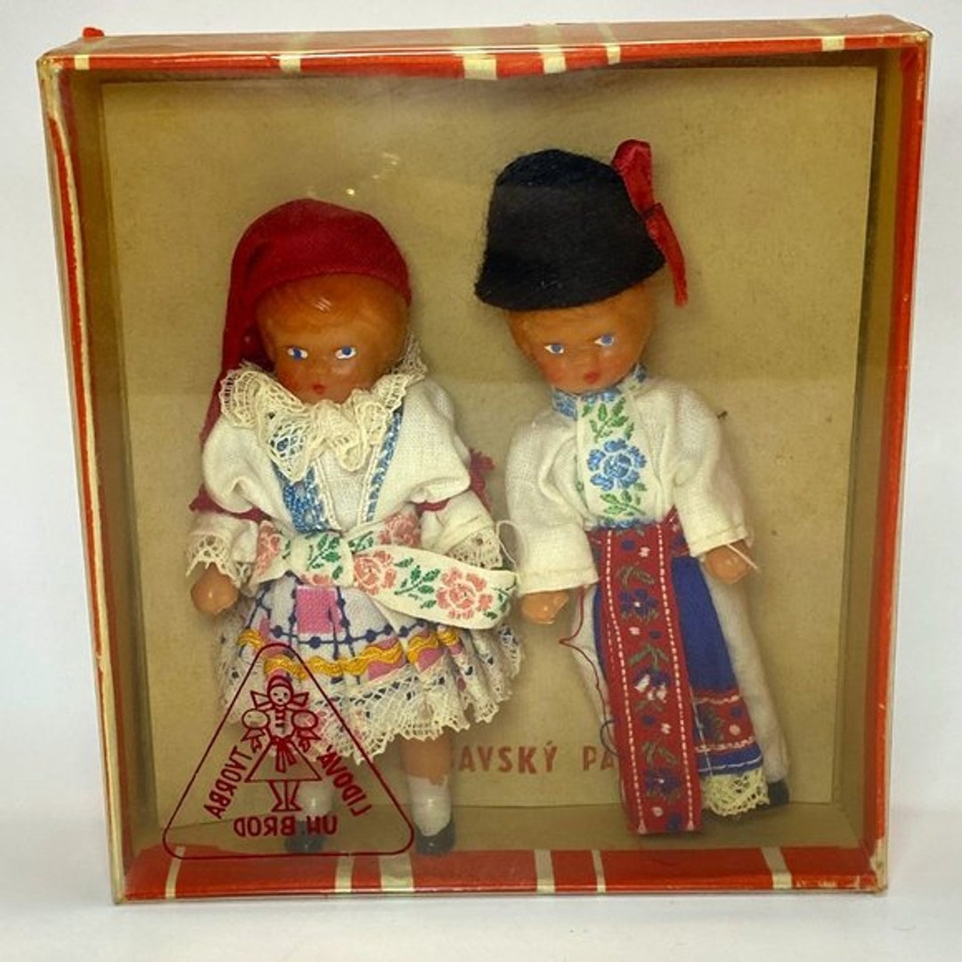 RARE Vintage Small Dolls 1968 Czechoslovakian Couple Traditional Folk ...