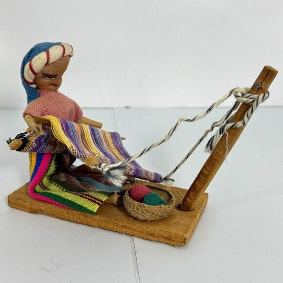 Vintage Folk Art Weaving Woman Guatemala Latin Figurine Souvenir Wood ...