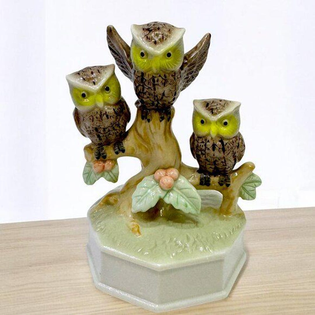 Vintage Owls Musical Figurine Porcelain Song Beautiful Morning Music ...