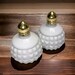 Vintage Milk Glass Salt and Pepper Shakers Diamond Cut Round Gold Metal ...