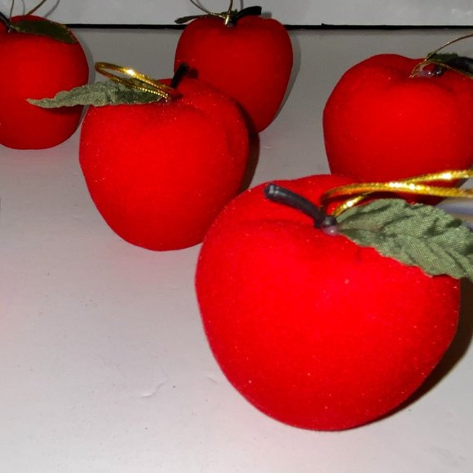 6 Vintage Flocked Red Apples Christmas Tree Ornaments, Vintage ...