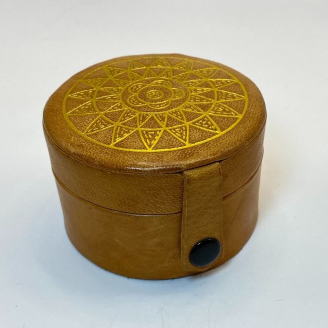 Small Round Tan Colored Leather Jewelry or Rings Box by Aarong ...