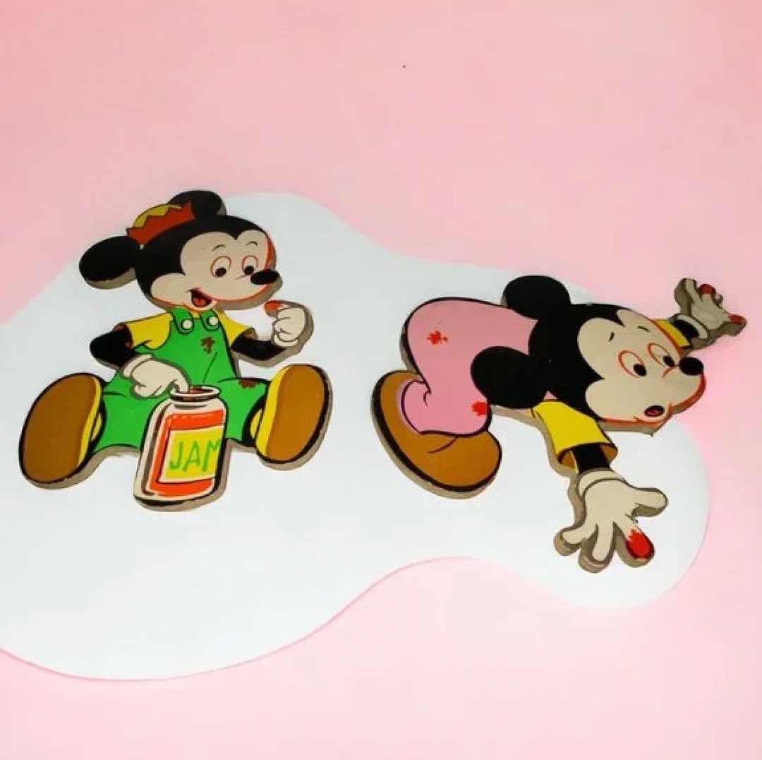 2 Vintage Disney Mickey Mouse Wall Thick Cardboard Particle Board Baby ...