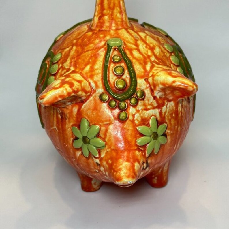 Vintage Fitz and Floyd Paper Mache Piggy Bank 1960s Hippie Style ...