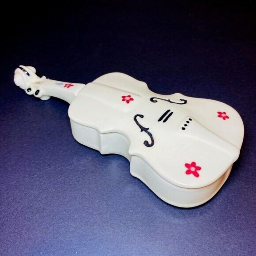 Violin Porcelain Ceramic Trinket Box Hand Painted Medium Size Signed ...