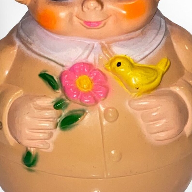 RARE Vintage Early 1970s Roly-poly Toy Doll Girl Bird Flowers Plastic ...