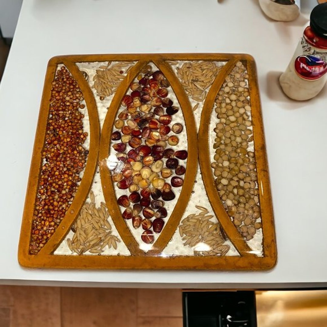 Vintage 1980s Resin Trivet Grains Dried Corn Rice Kitchen Decor ...